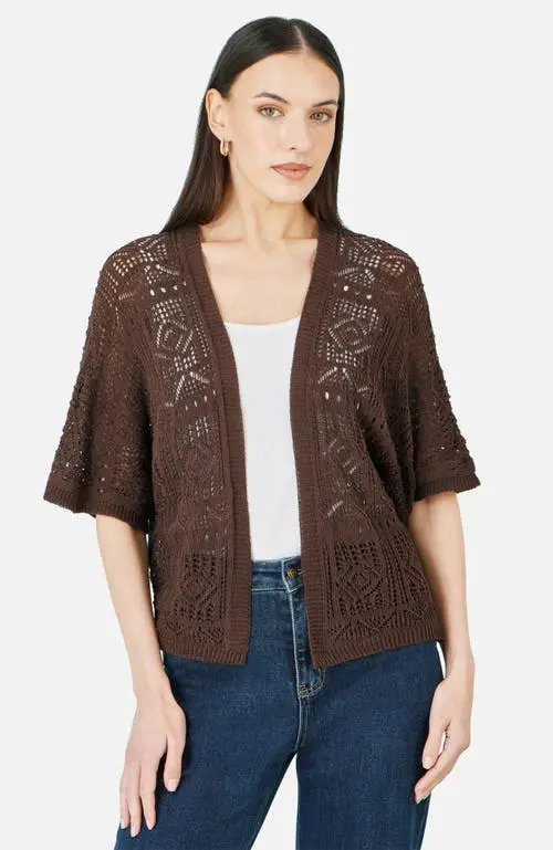 YUMI Crochet Edge To Edge Cardigan - Brown