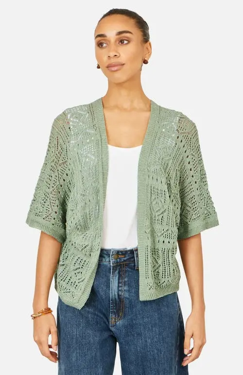 YUMI Crochet Edge To Edge Cardigan - Sage Green