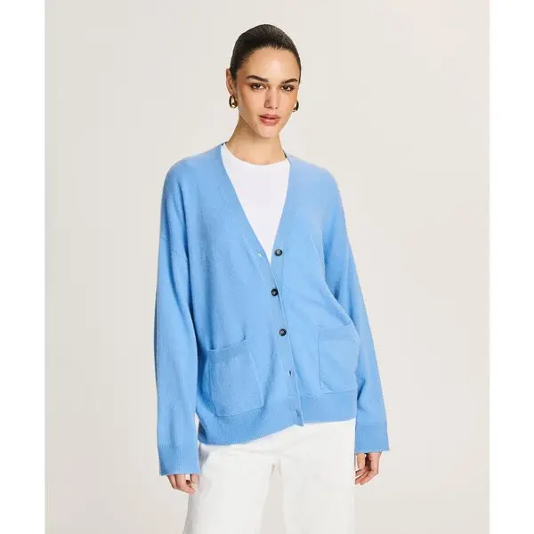 Naadam Signature Cashmere Boxy Cardigan - Sky