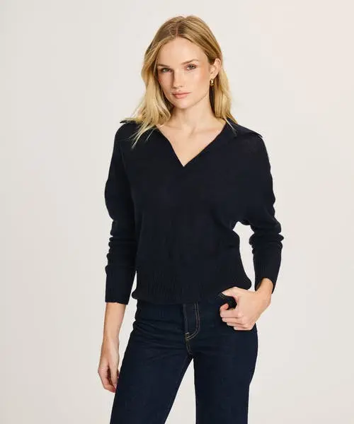 Naadam Featherweight Cashmere Polo Sweater - Navy