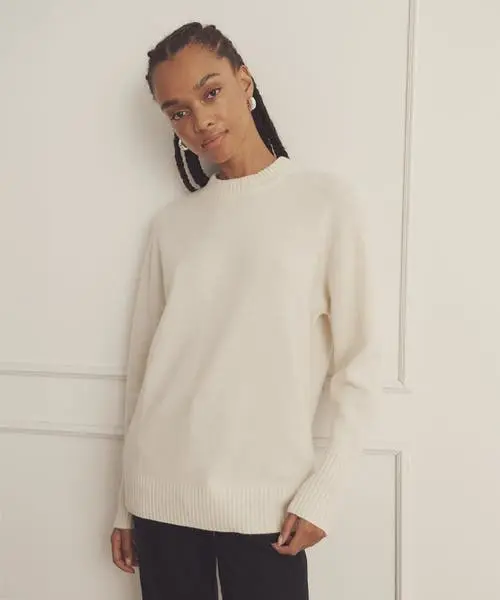 Naadam Luxe Cashmere Oversized Crewneck Sweater - White