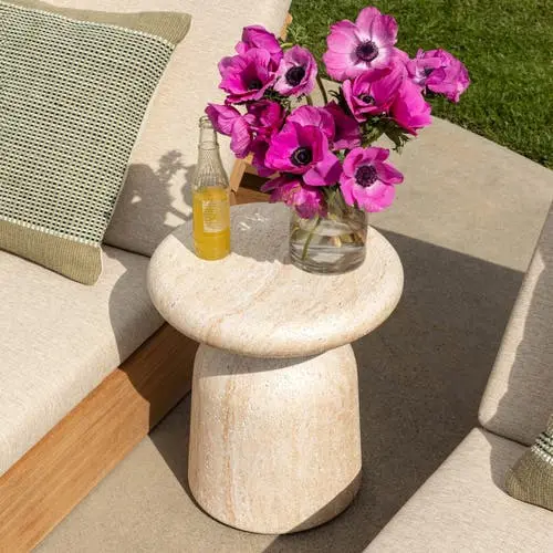 DOVETAIL FURNITURE Marek Faux Travertine Outdoor Side Table