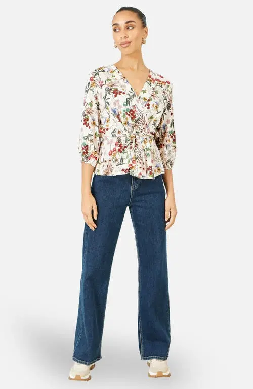YUMI Botanical Print Wrap Top