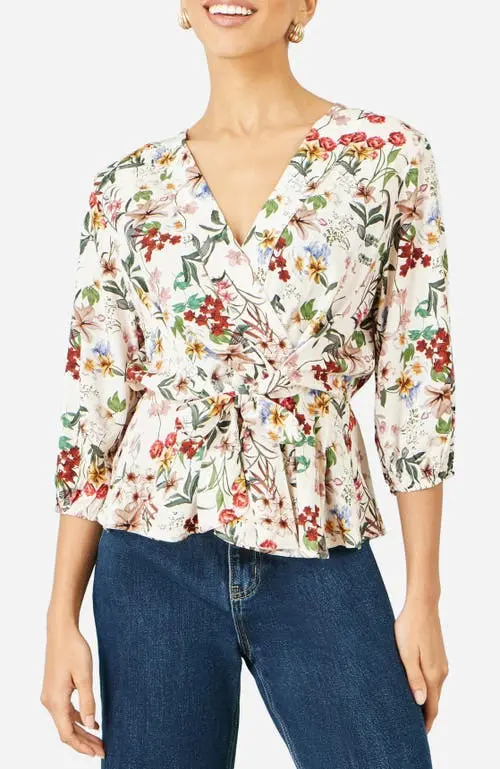 YUMI Botanical Print Wrap Top