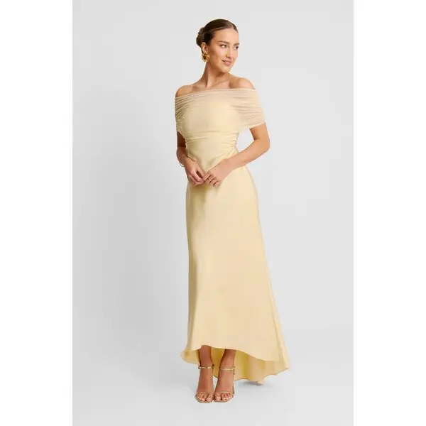 SIX STORIES Satin Maxi Dress - Pale Lemon