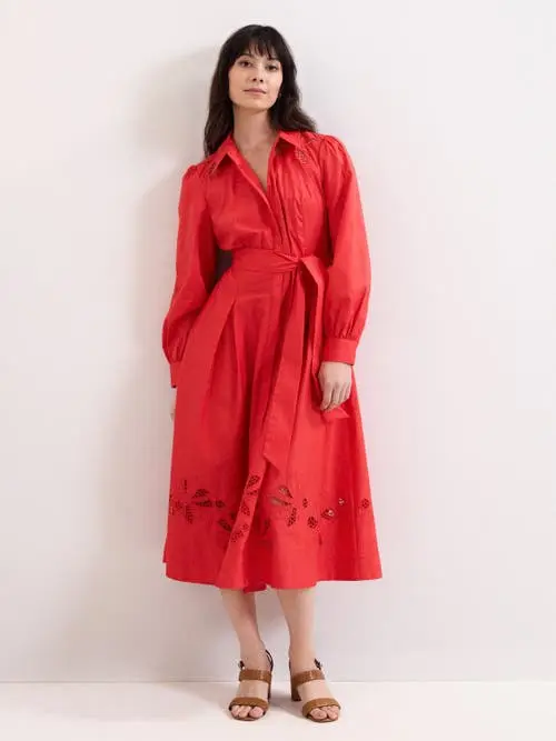 PHASE EIGHT Cutwork Hem Midi Dress - Red