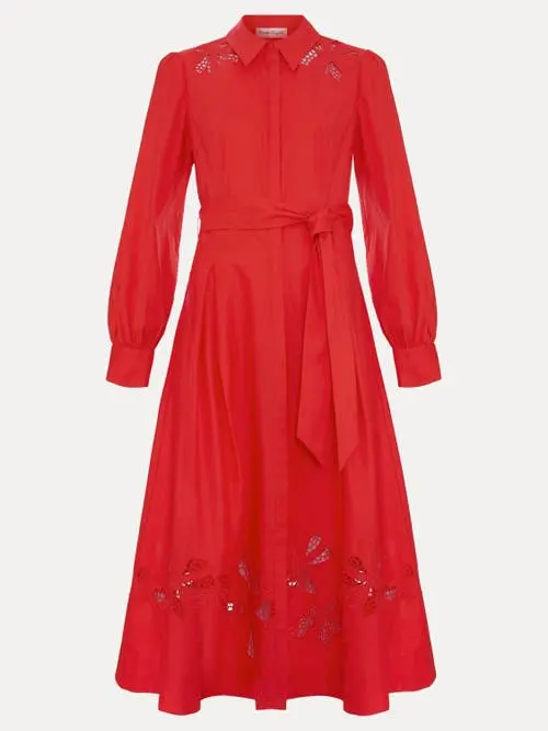 PHASE EIGHT Cutwork Hem Midi Dress - Red