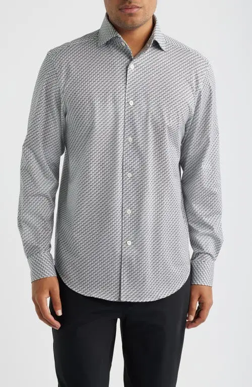 Bugatchi Devon Ooohcotton® Geometric Print Long Sleeve Button-up Shirt - Platinum