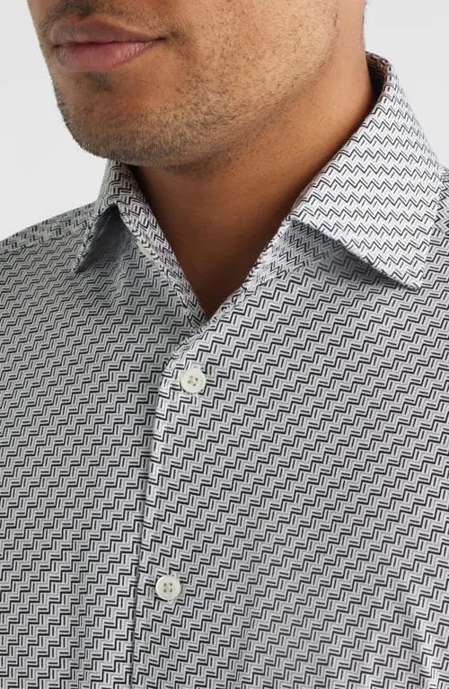 Bugatchi Devon Ooohcotton® Geometric Print Long Sleeve Button-up Shirt - Platinum