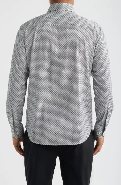 Bugatchi Devon Ooohcotton® Geometric Print Long Sleeve Button-up Shirt - Platinum