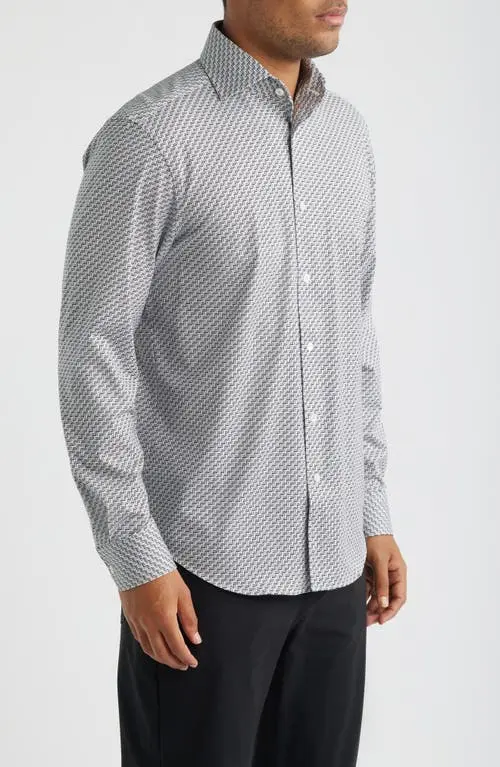 Bugatchi Devon Ooohcotton® Geometric Print Long Sleeve Button-up Shirt - Platinum