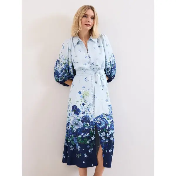 PHASE EIGHT Noella Belted Midi Shirt Dress - Pale Blue