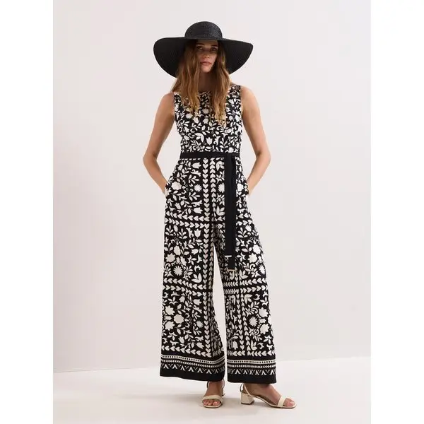 PHASE EIGHT Cyra Printed Jumpsuit - Black/ivory