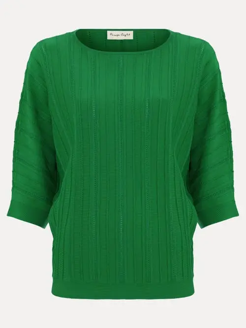 PHASE EIGHT Ribbed Knit 3/4 Sleeve Jumper - Green