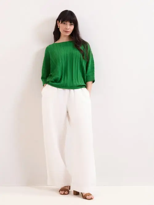 PHASE EIGHT Ribbed Knit 3/4 Sleeve Jumper - Green