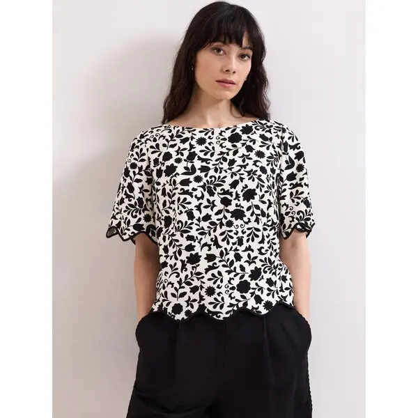 PHASE EIGHT Abi Printed Top - Black/ivory