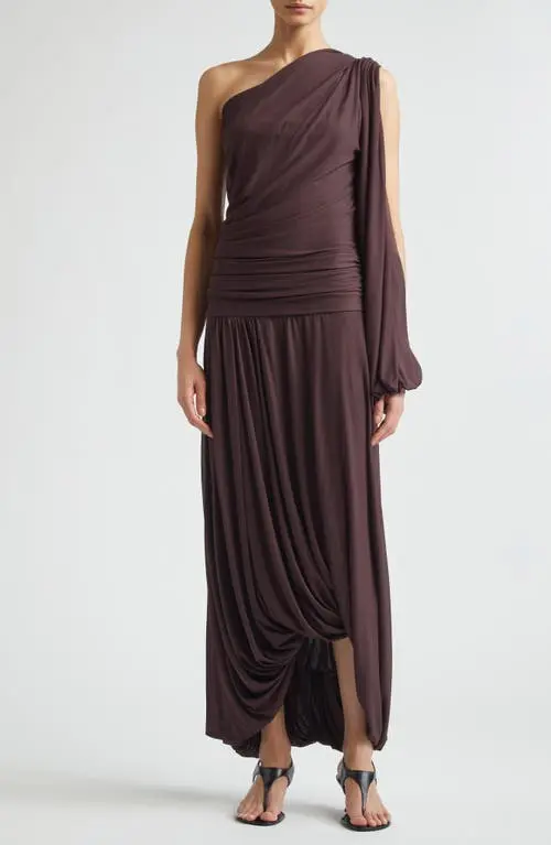 Proenza Schouler Gabri One-shoulder Gauzy Pleated Jersey Gown - Aubergine