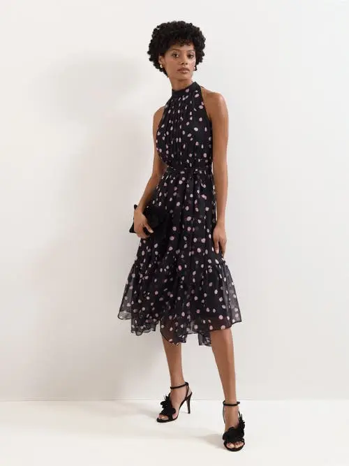 PHASE EIGHT Sleeveless Halterneck Polka Dot Midi Dress