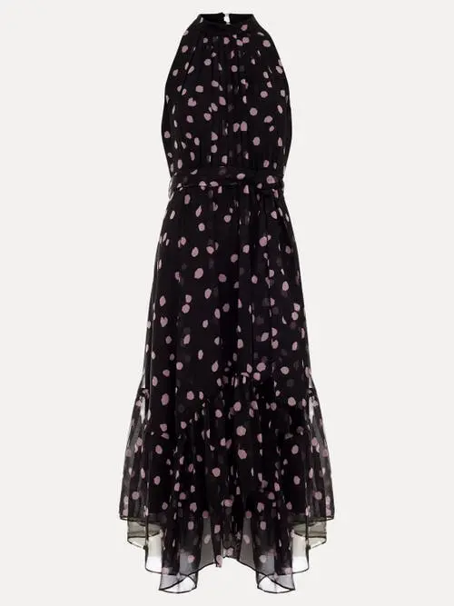 PHASE EIGHT Sleeveless Halterneck Polka Dot Midi Dress - Black