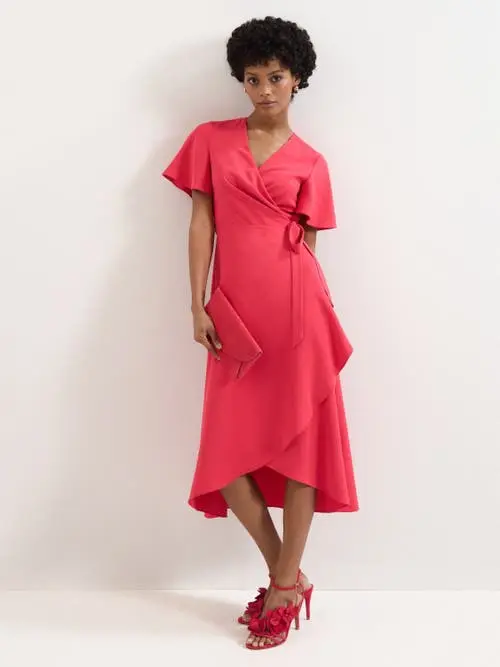 PHASE EIGHT Julissa Short Sleeve Wrap Midi Dress - Pink