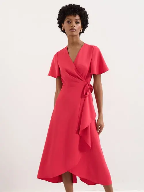 PHASE EIGHT Julissa Short Sleeve Wrap Midi Dress - Pink
