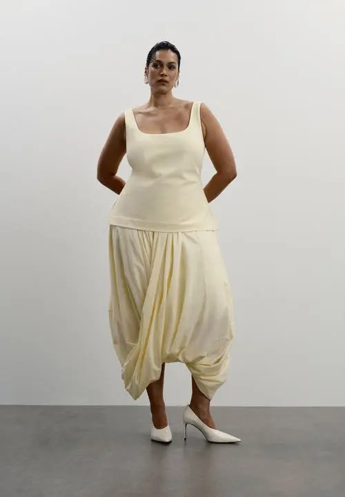 11 HONORE Draped Hem Maxi Dress - Double Cream