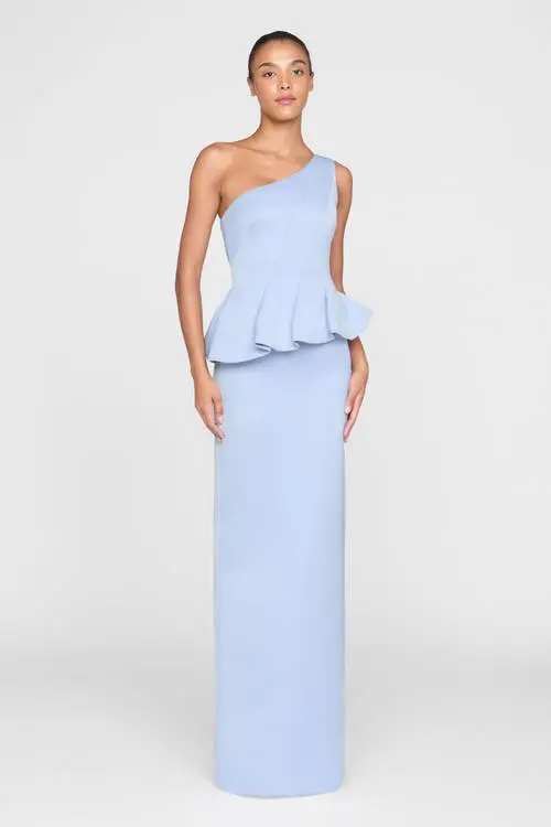 Theia Zenobia Duchess Satin Gown - Serenity Blue