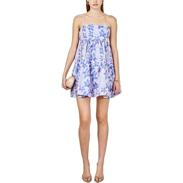 Endless Rose Metallic Floral Jacquard Minidress - Blue/pink