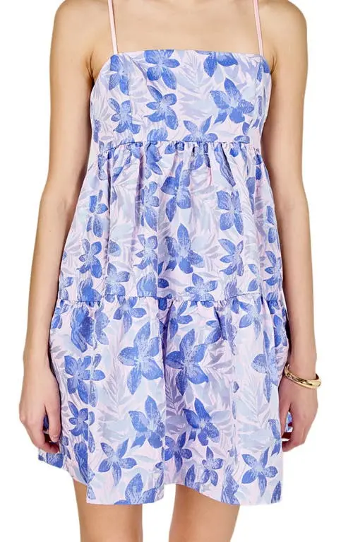 Endless Rose Metallic Floral Jacquard Minidress - Blue/pink
