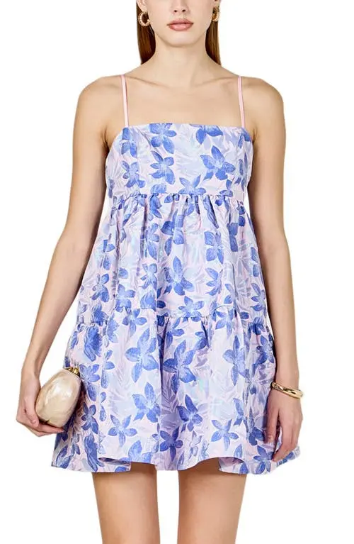 Endless Rose Metallic Floral Jacquard Minidress - Blue/pink
