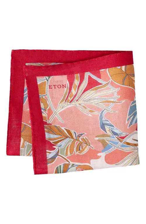 Eton Tropical Print Linen Pocket Square - Medium Red