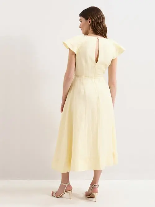 Phase Eight Matilda Ruffle Linen Midi Dress - Pale Yellow | Editorialist