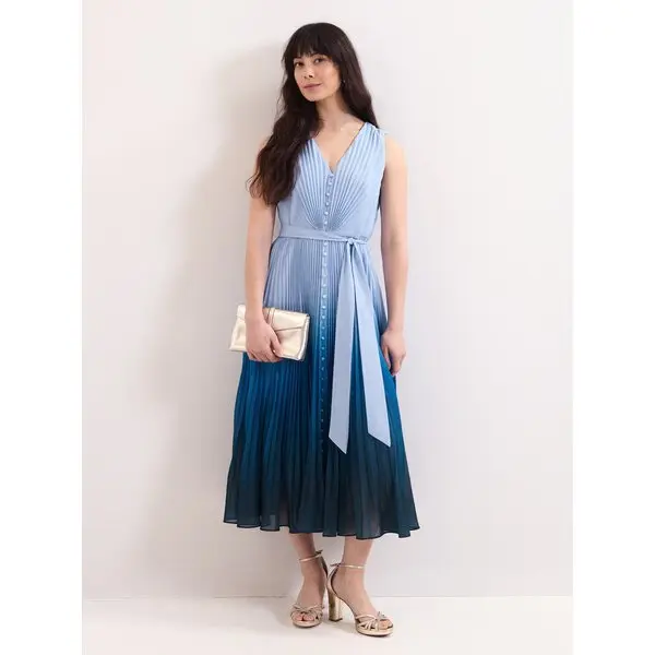 PHASE EIGHT Mira Pleated V-neck Midi Dress - Blue