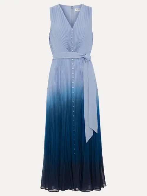 PHASE EIGHT Mira Pleated V-neck Midi Dress - Blue
