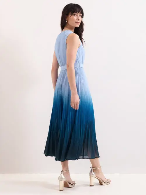 PHASE EIGHT Mira Pleated V-neck Midi Dress - Blue