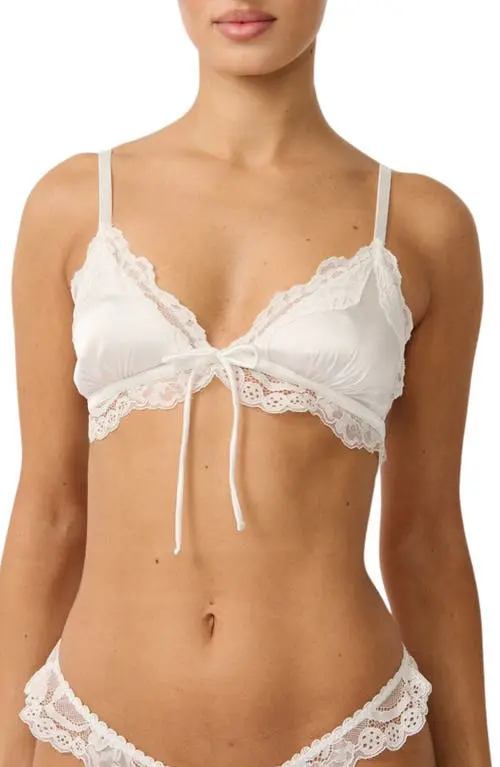 KAT THE LABEL Madeline Ruffle Trim Satin Bralette - Ivory