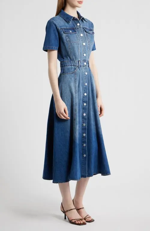 FREEMARKET Cotton Blend Denim Midi Shirtdress - Medium Denim