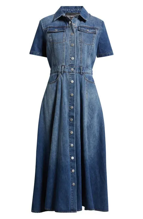 FREEMARKET Cotton Blend Denim Midi Shirtdress - Medium Denim