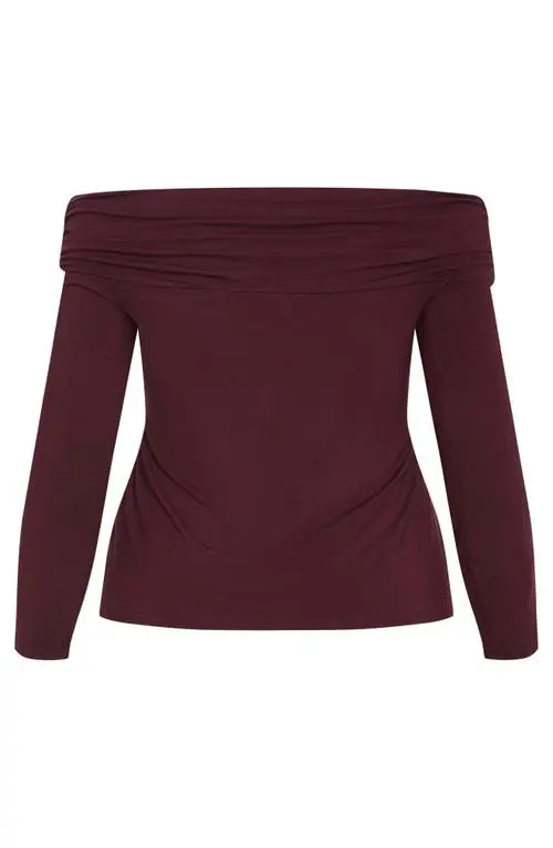 City Chic Ruched Off-the-shoulder Top - Bordeaux