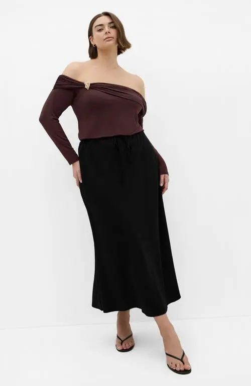 City Chic Ruched Off-the-shoulder Top - Chocolate