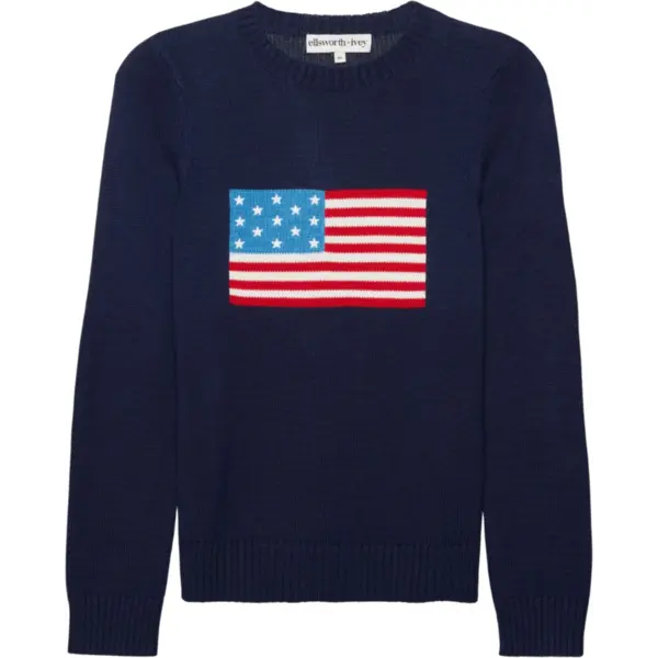 ELLSWORTH + IVEY Classic Crewneck American Flag Sweater - Navy
