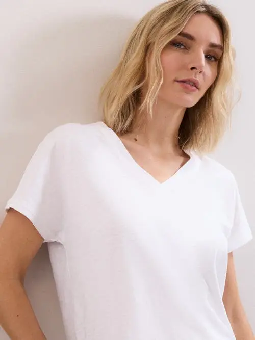 PHASE EIGHT Saphiya Slub Cotton V-neck T-shirt - White