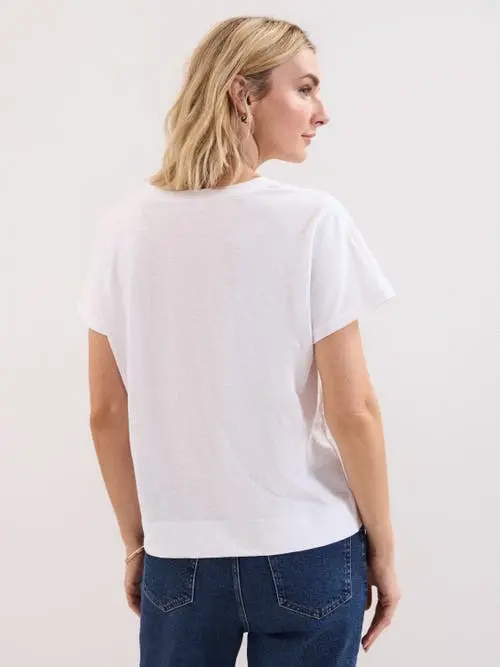 PHASE EIGHT Saphiya Slub Cotton V-neck T-shirt - White