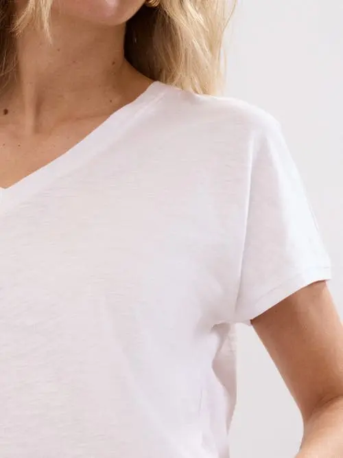 PHASE EIGHT Saphiya Slub Cotton V-neck T-shirt - White