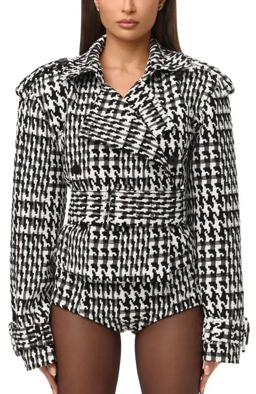 Naked Wardrobe Houndstooth Short Trench Coat - Black/white