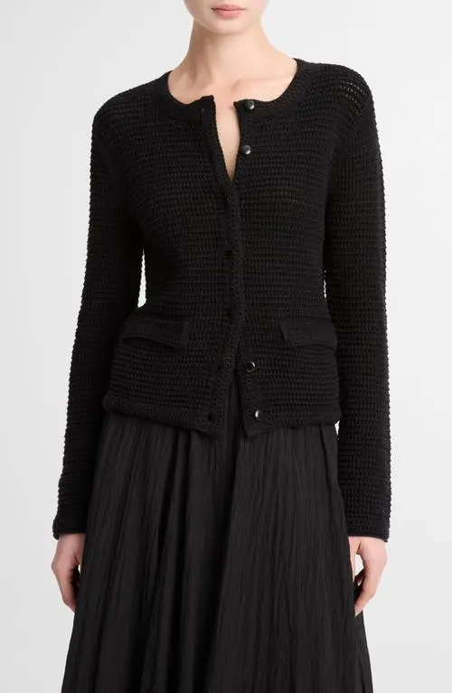 Vince Cotton Open Stitch Cardigan - Black