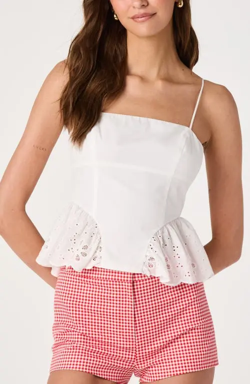 Astr The Label Teale Eyelet Cotton Peplum Top - White