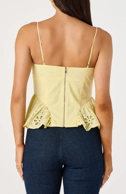 Astr The Label Eyelet Cotton Peplum Top - Yellow