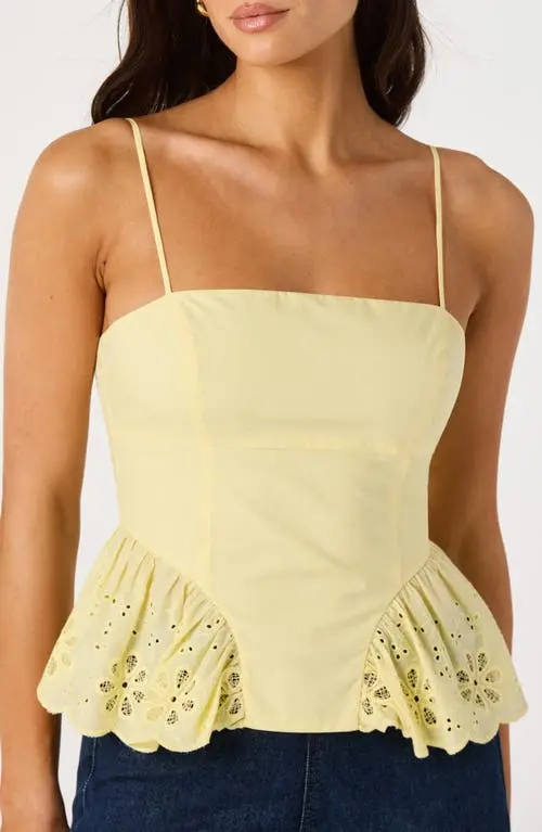 Astr The Label Eyelet Cotton Peplum Top - Yellow