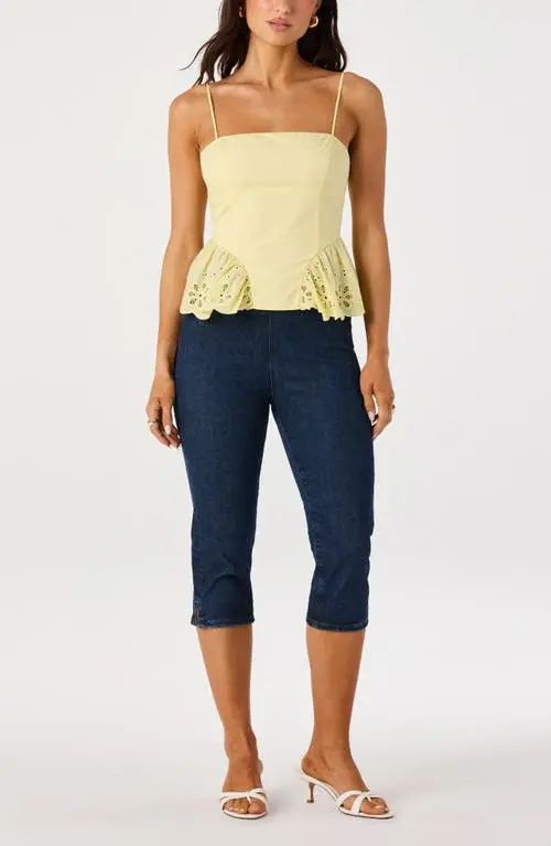 Astr The Label Eyelet Cotton Peplum Top - Yellow